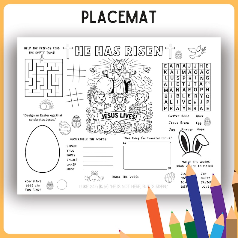 Sunday School Coloring Printable - Easter Activity Placemat for Kids ...
