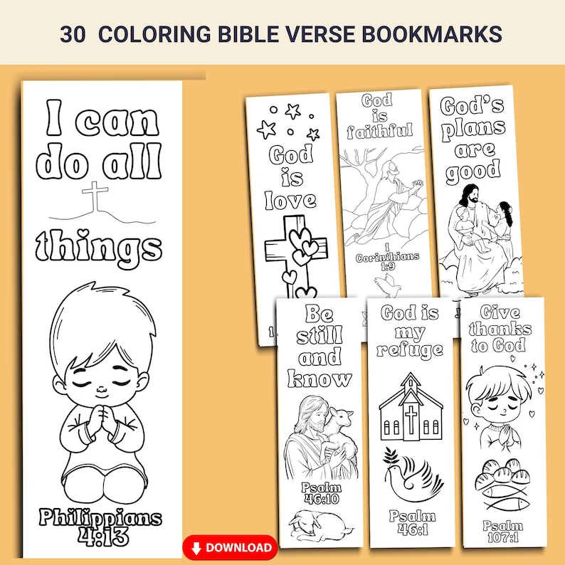 Bible Verse Coloring Bookmark Set, Printable Christian Faith Bible ...