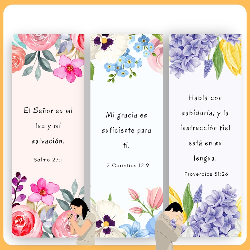 Spanish Bible Verse Bookmarks, Printable Christian Bookmark Set, Floral ...