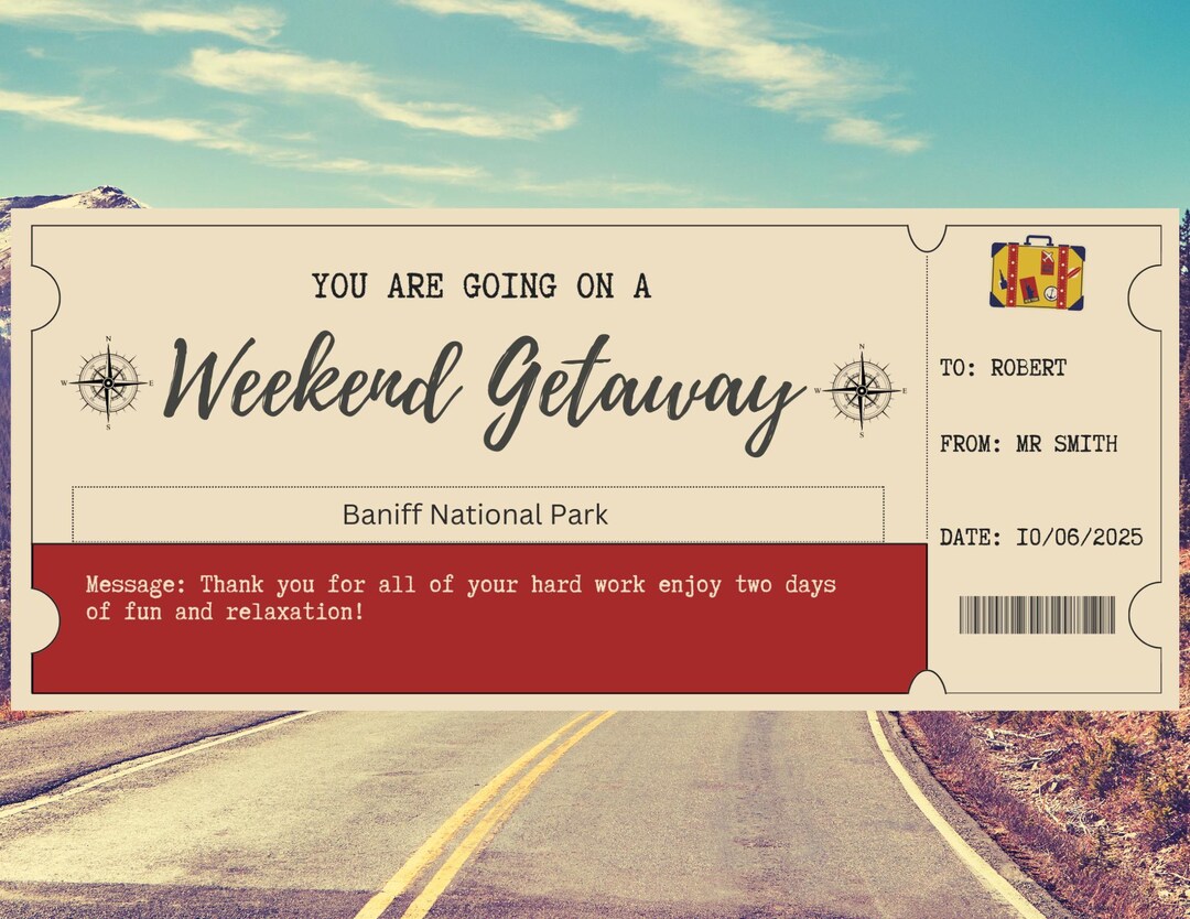 Editable Weekend Getaway Voucher Template - Surprise Trip Gift Ticket ...