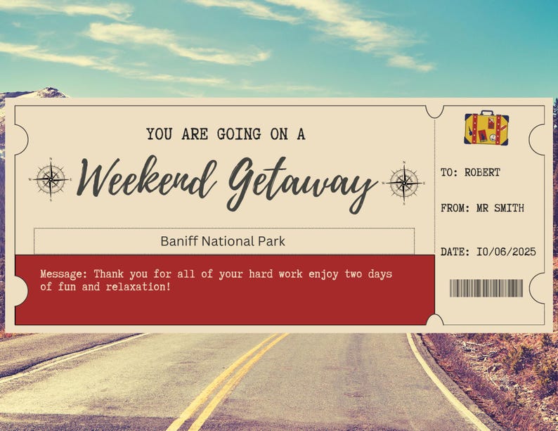 Editable Weekend Getaway Voucher Template - Surprise Trip Gift Ticket ...