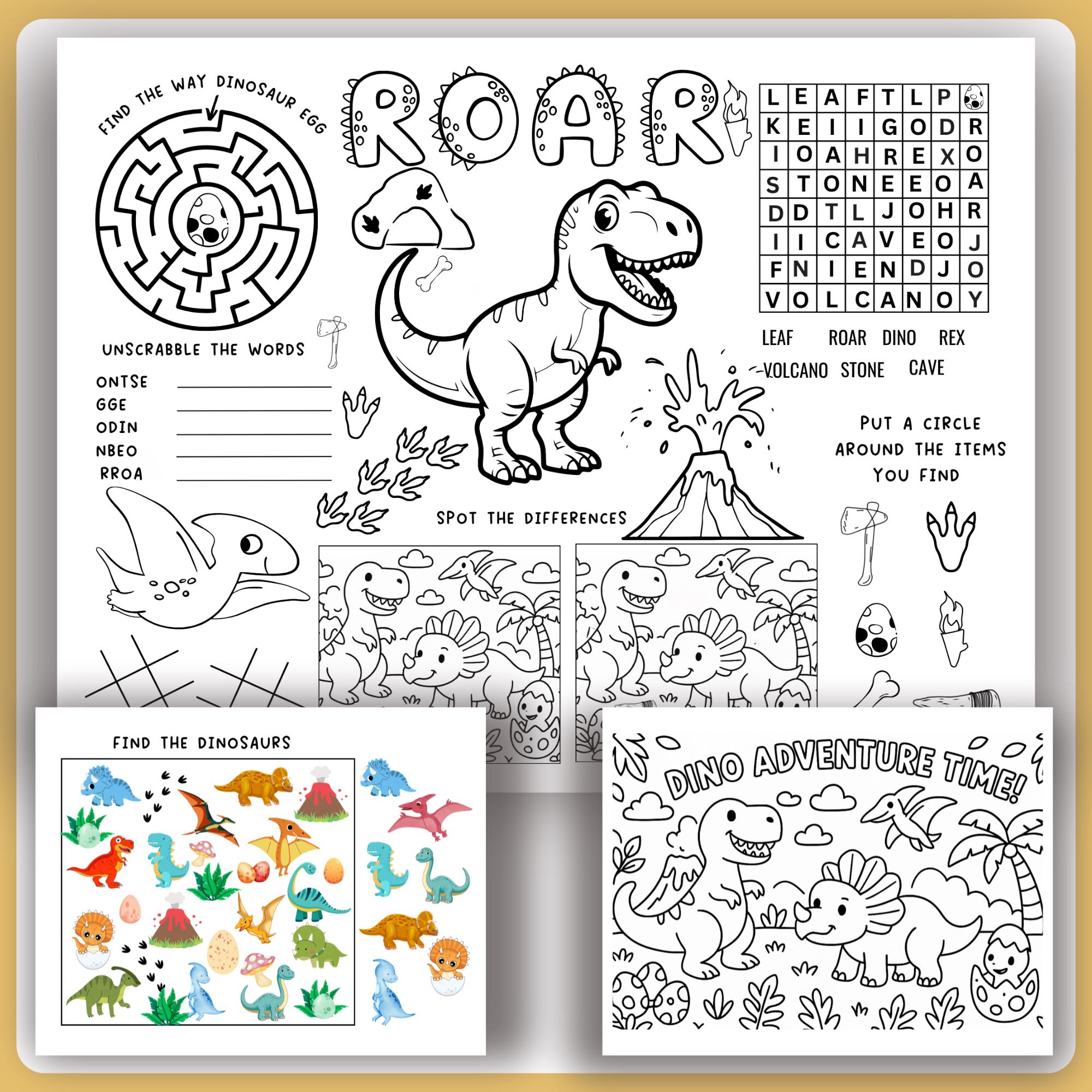 Dinosaur Activity Placemat: Kids' Coloring & Puzzle Sheet (digital ...