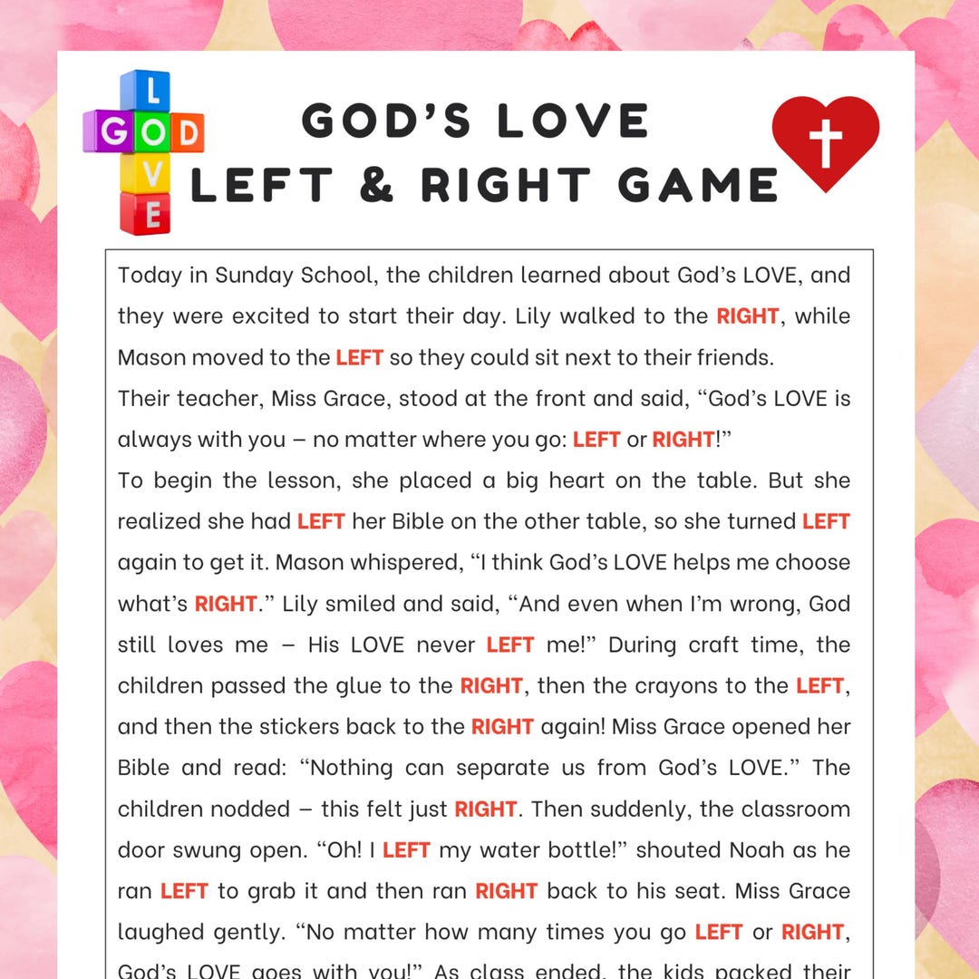 Gods Love Left Right Game Sunday School Bible Study Games - Etsy