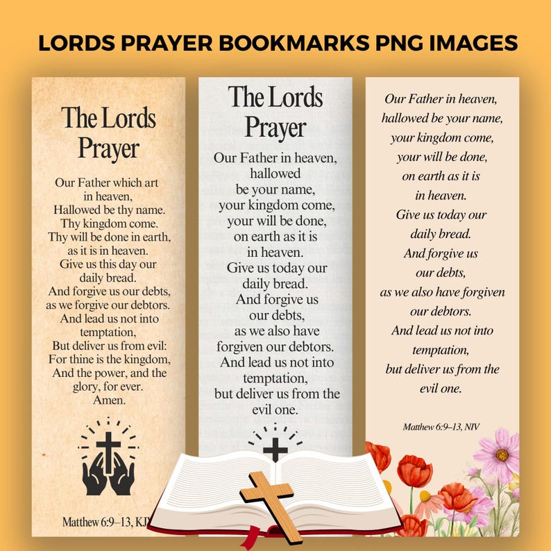 Lords Prayer Bookmark, Bible Verse Gift, Christian Prayer Card ...