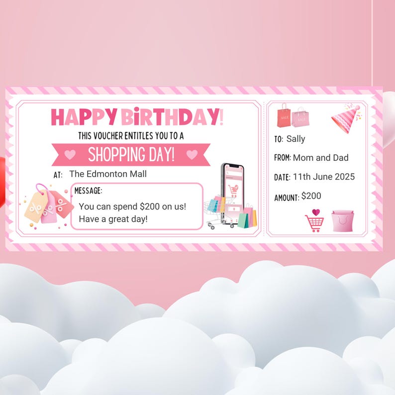 Birthday Shopping Spree Gift Certificate Editable Template ...