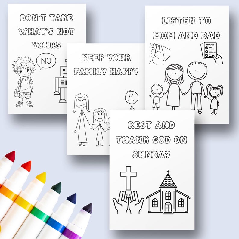 Ten Commandments Coloring Wheel, Printable Bible Activity, Watercolor ...