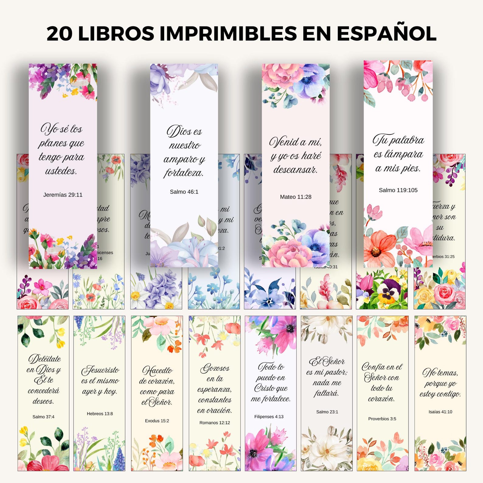 Spanish Bible Verse Bookmarks, Printable Christian Bookmark Set, Floral ...