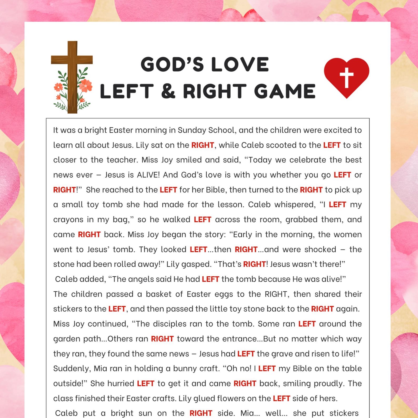 Gods Love Left Right Game Easter Sunday School Bible Study Games - Etsy