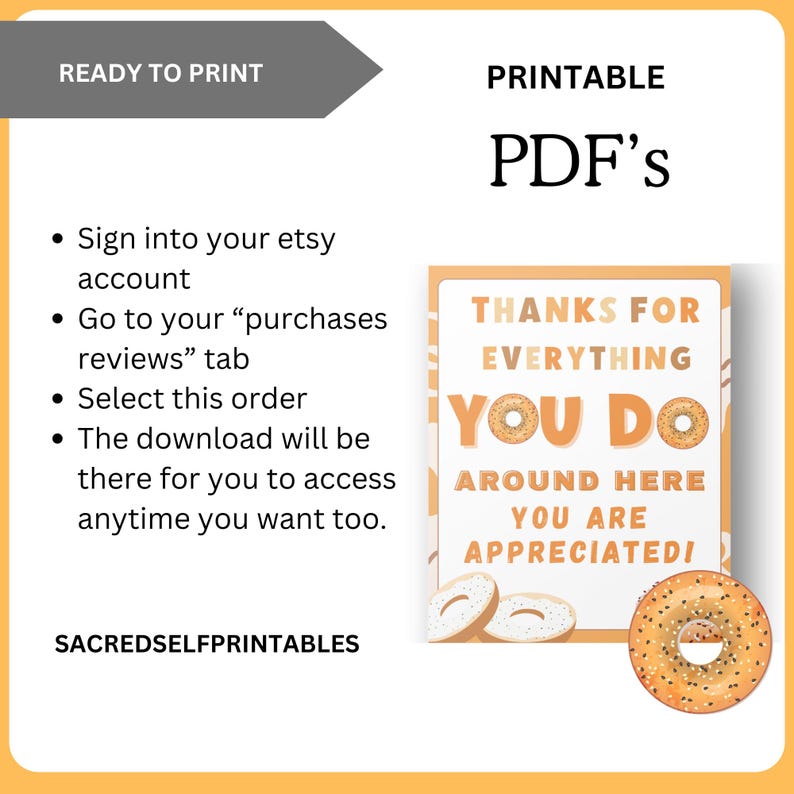 Bagel Appreciation 8x10 Printable Sign Thanks for Everything You Do ...