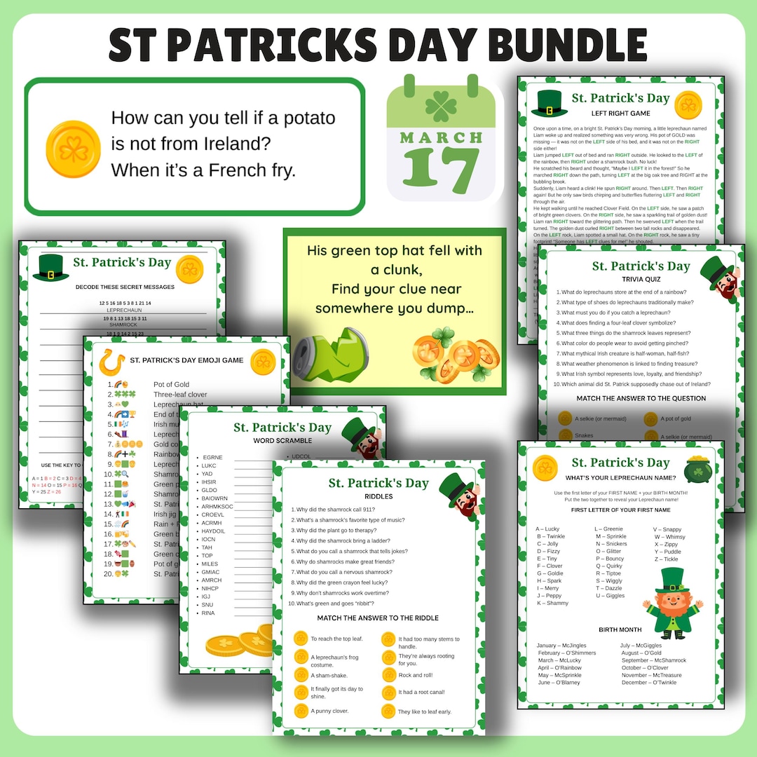 St Patrick's Day Game Bundle, Printable Games for Kids Family Office ...