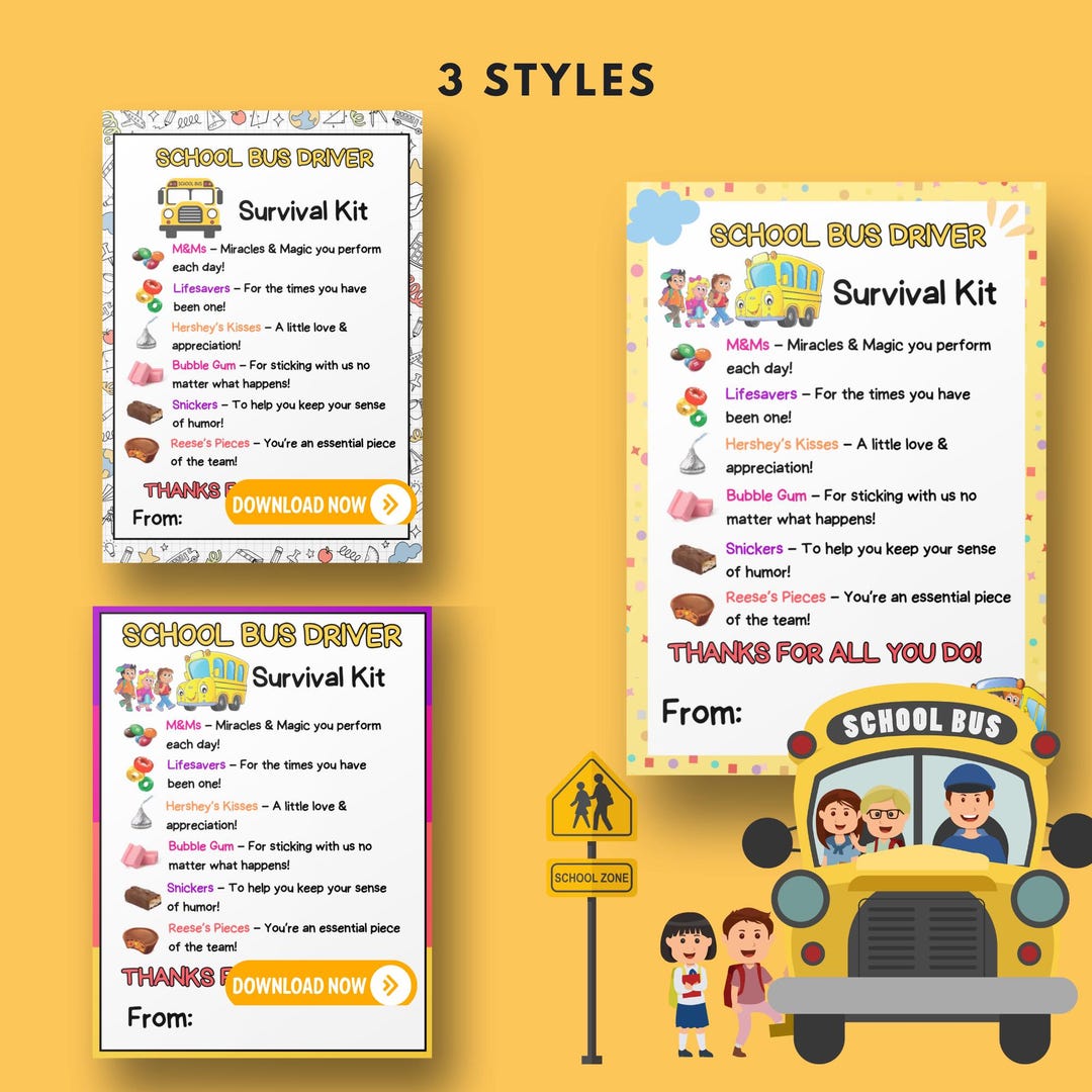 Bus Driver Survival Kit Printable Tags: Appreciation Gift (digital ...