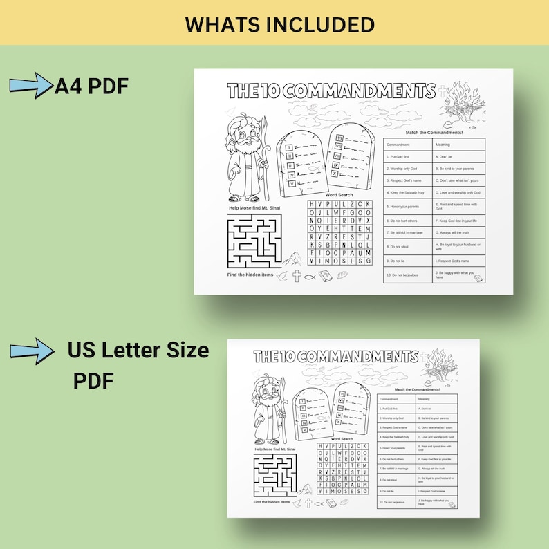 The Ten Commandments Kids Activity Sheet Bible Coloring Activity Page ...