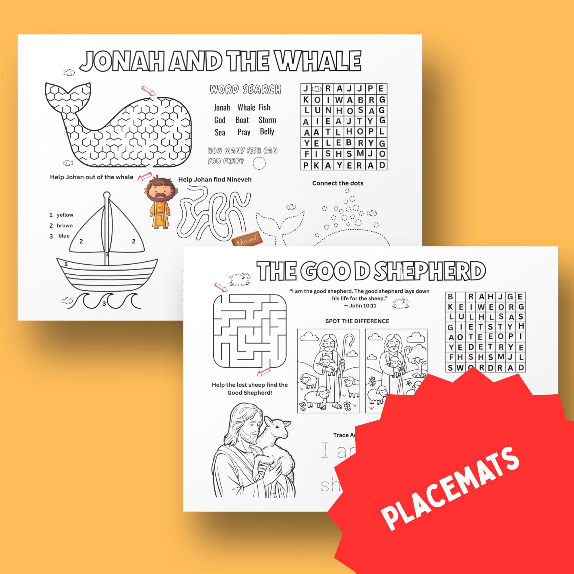 Bible Story Activity Placemats - Kids Coloring Sheet - Christian Craft ...