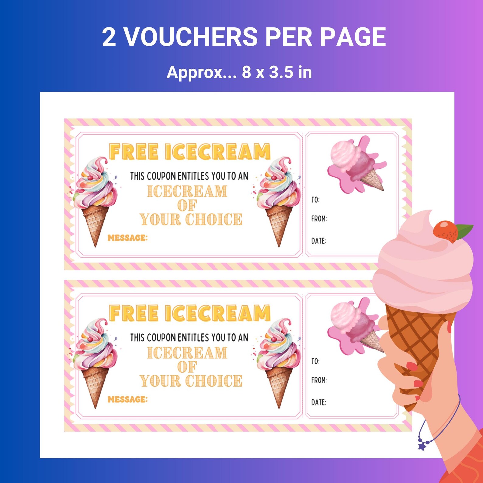 Printable Ice Cream Coupons, Ice Cream Voucher, Ice Cream Birthday, Ice ...