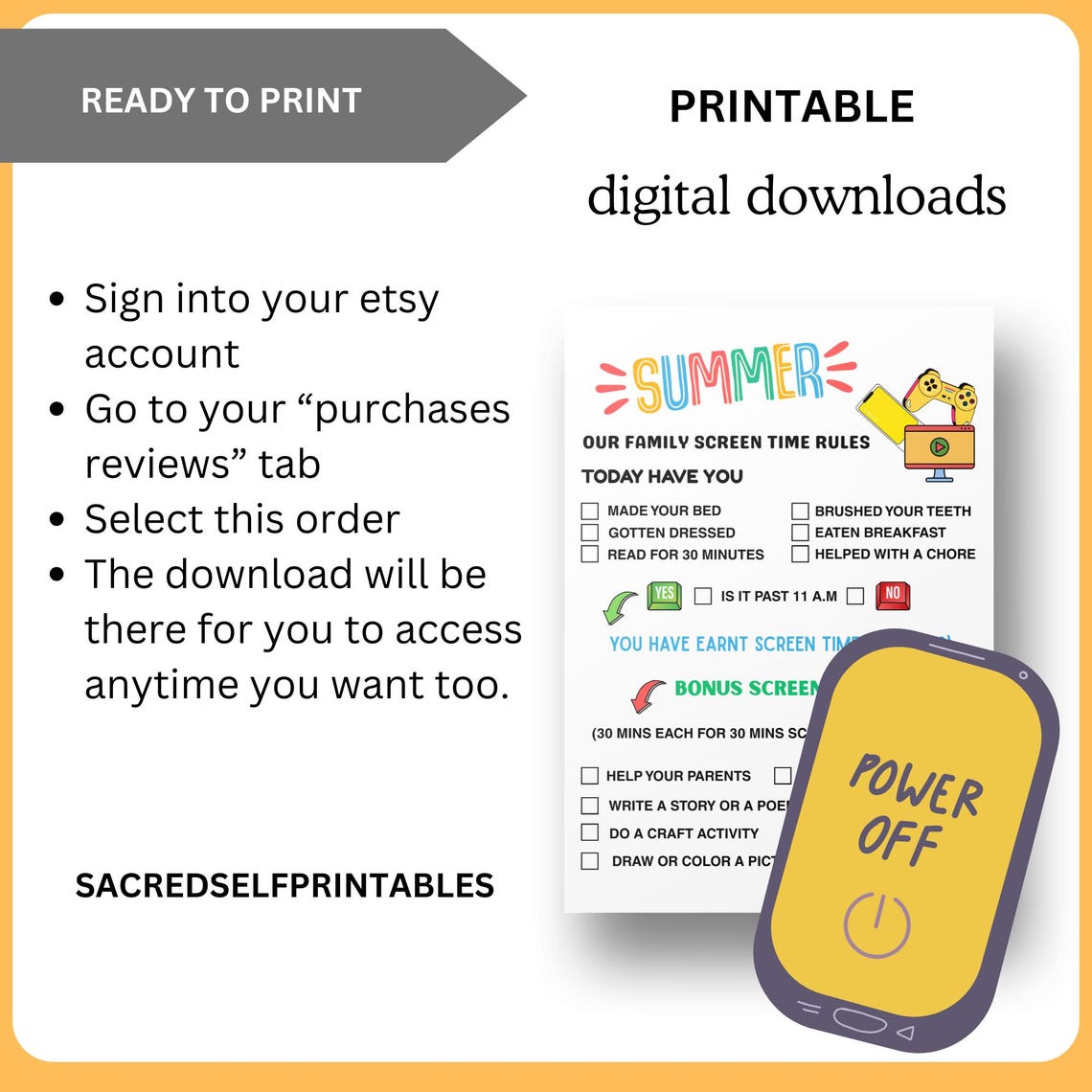 Summer Screen Time Rules - Printable Kids Checklist - Daily Chore ...