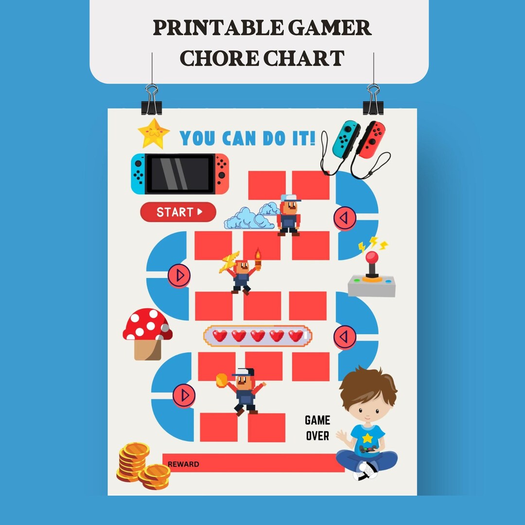 Video Gamer Reward Chart | Printable Gaming Video Game Chore Chart ...