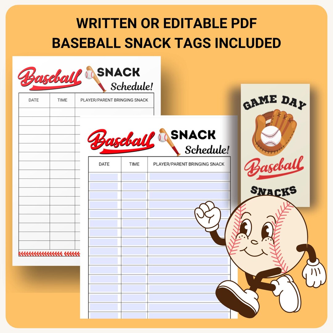 Tball Snack Sign up Sheet, Printable Team Snack Schedule Template ...