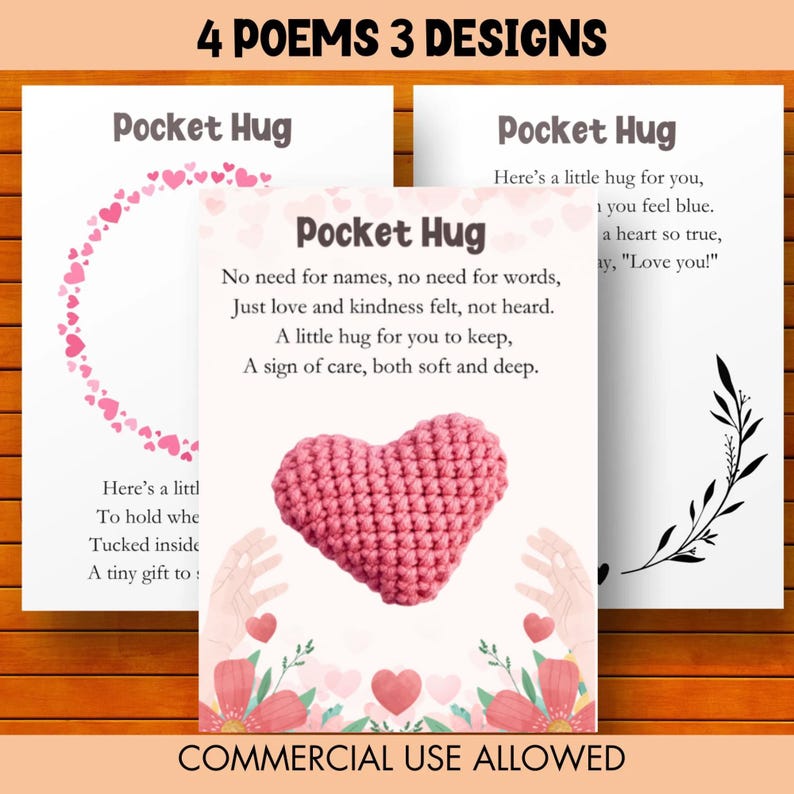 Printable Pocket Hug Holder, Market Display Cards Handmade Crochet ...