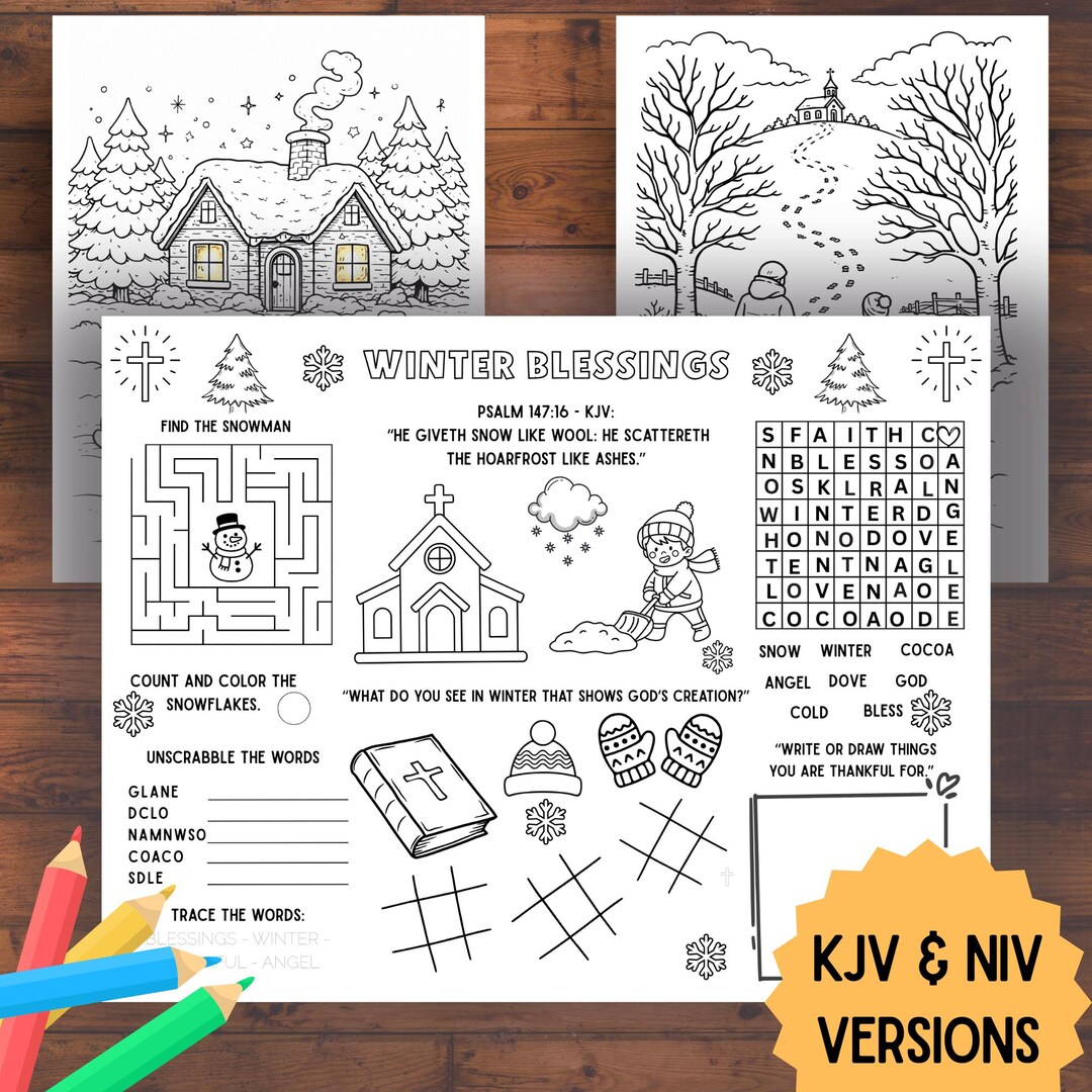 Winter Bible Activity Placemat Printable, Christian Coloring Page ...