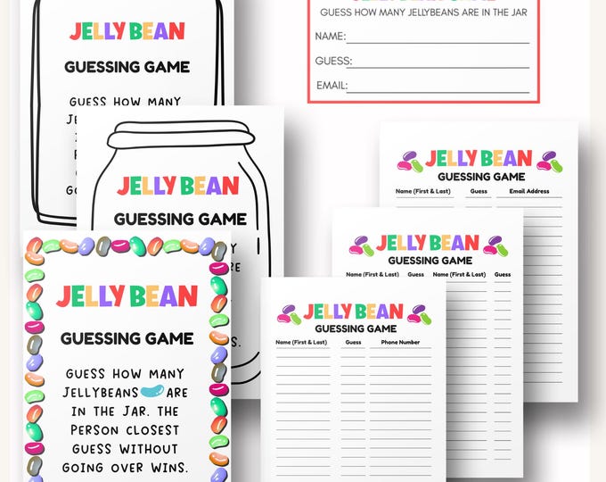Printable Jelly Bean Guessing Game Sign and Cards | Guess How Many ...