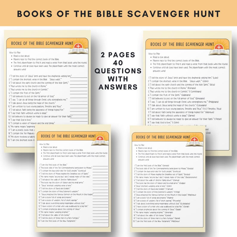 Books of the Bible Scavenger Hunt Game Printable Church Game Women's ...