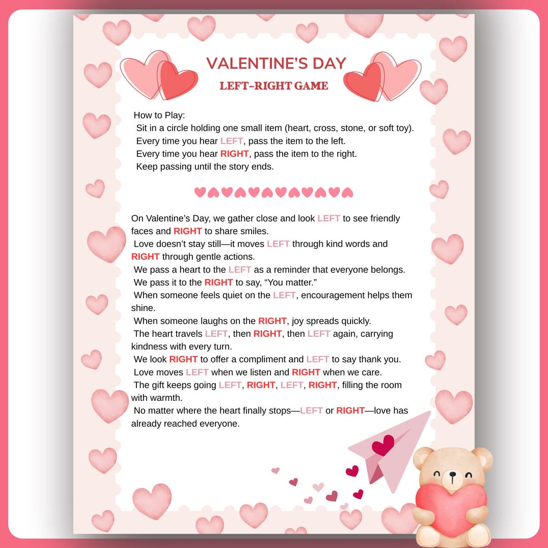 Valentines Left Right Game, Fun Printable Gift Exchange Game, Pass the ...
