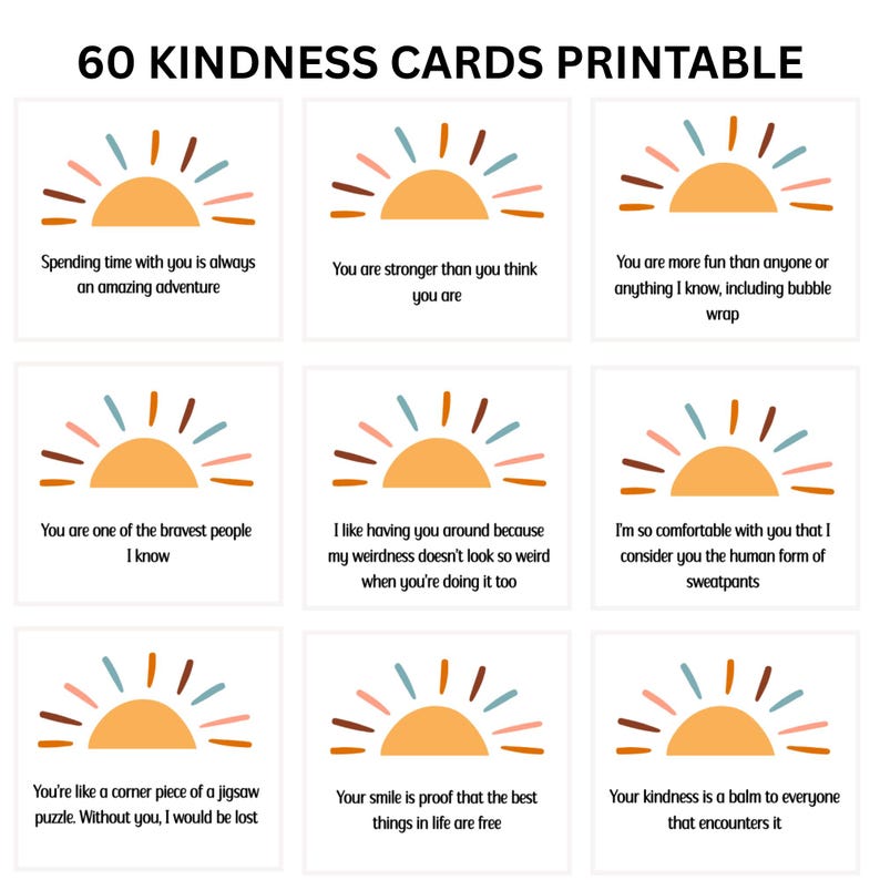 Kindness Cards | Printable Positive Affirmation Note Cards | Words of ...