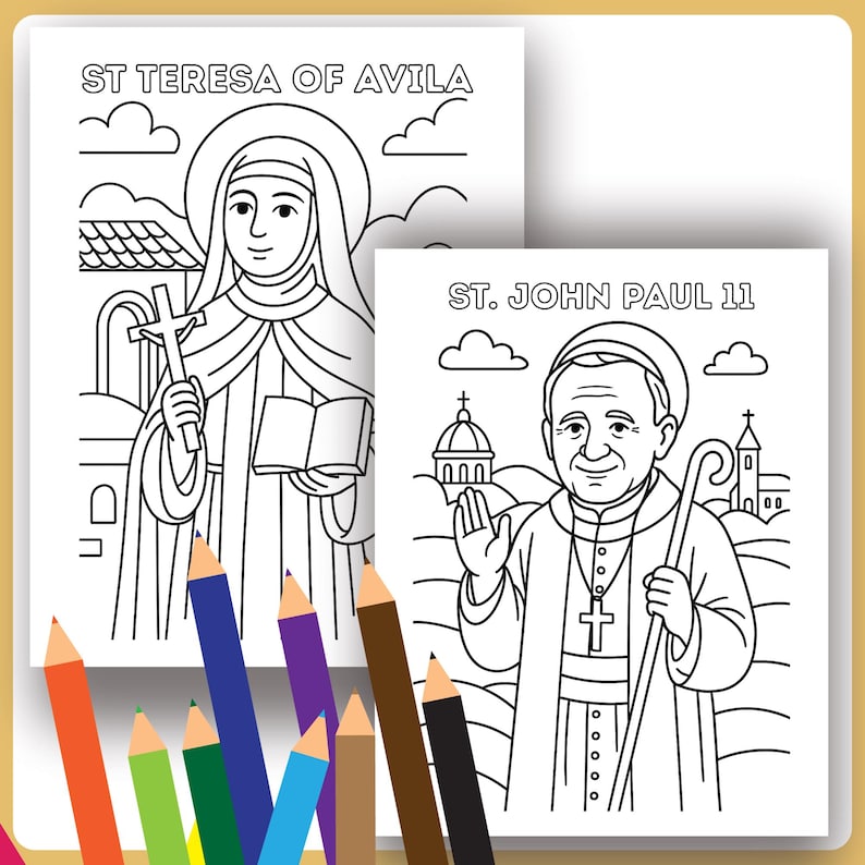 Catholic Saints Coloring Book Pages Sheets Printable Kids Activity - Etsy