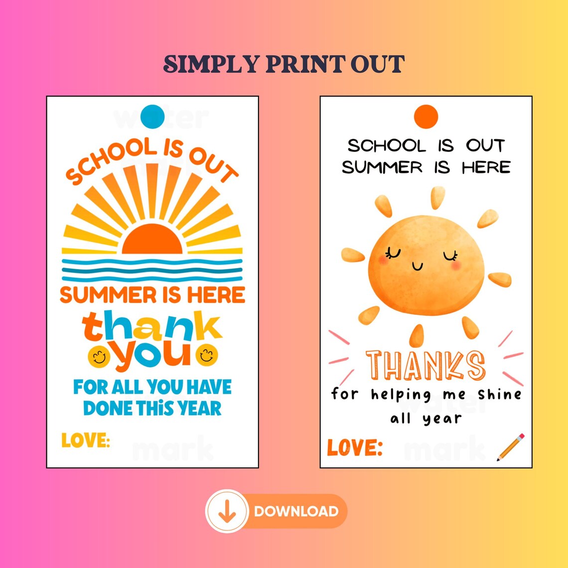Sunshine Teacher Appreciation Gift Tags: Printable Thank You (digital ...