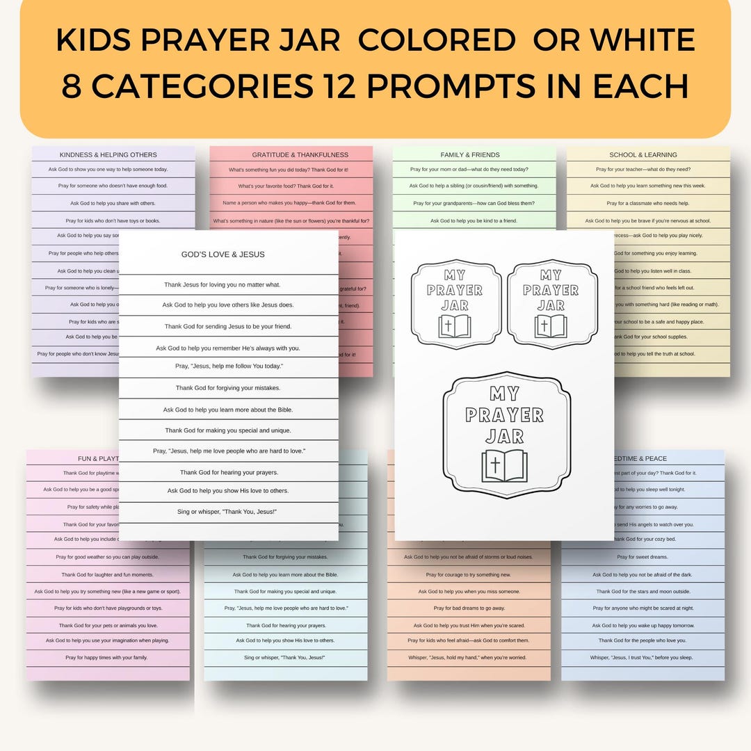 Kids Prayer Prompt Jar - Printable Prayer Cards - Christian Family ...