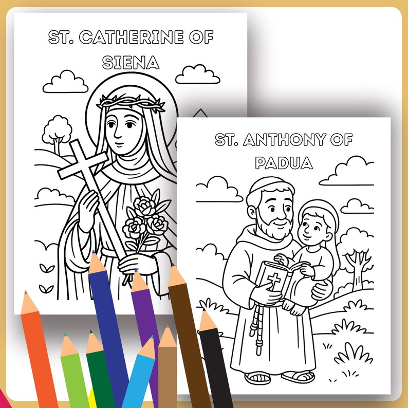 Catholic Saints Coloring Book Pages Sheets Printable Kids Activity - Etsy