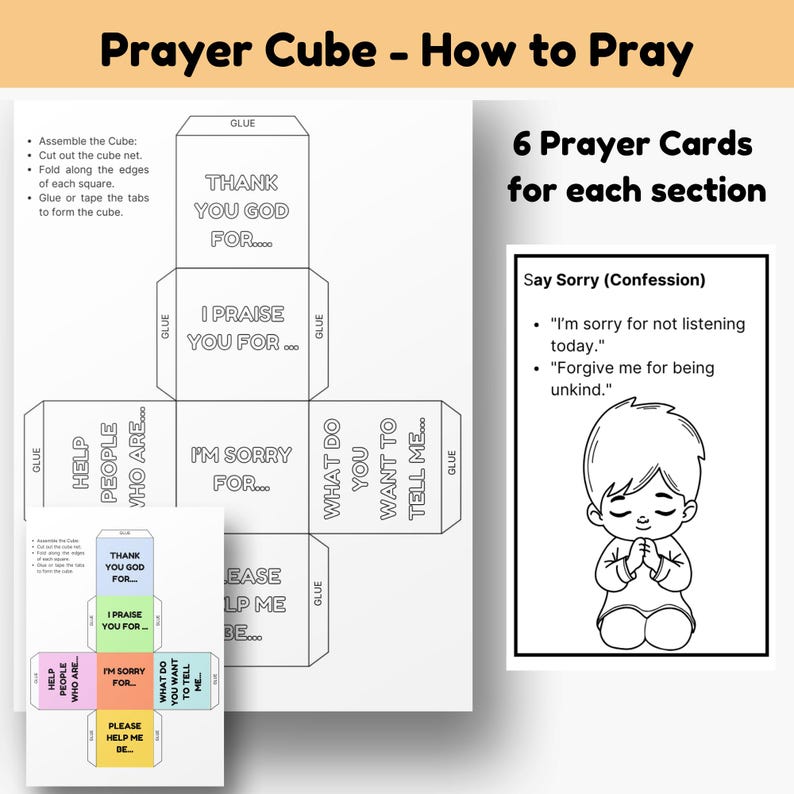 Printable Prayer Cube for Kids Bible Activity Craft Sunday School DIY ...