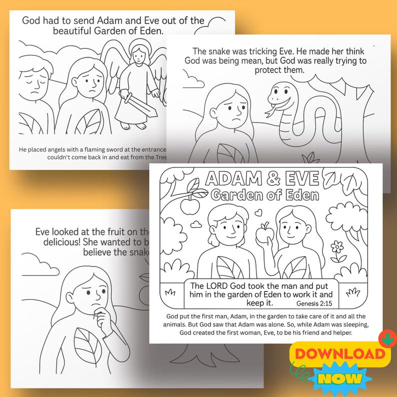 ADAM & EVE Garden of Eden Bible Verse Coloring in Sheet Activity for ...