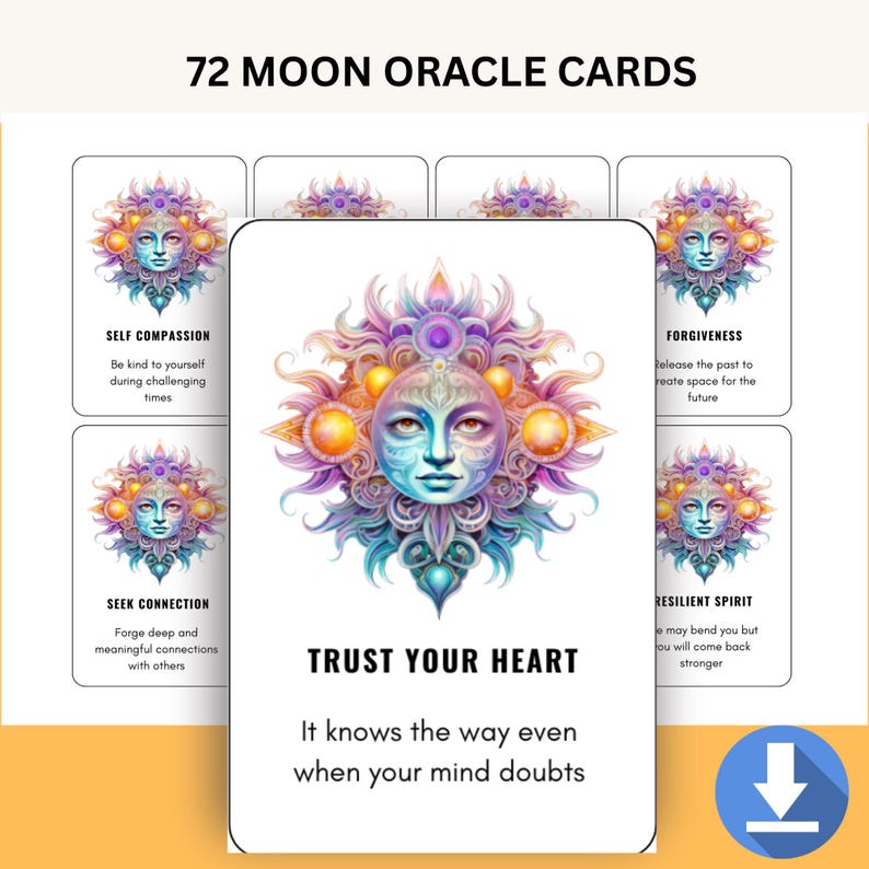 Mystic Moon Oracle Deck | Printable Divination Cards | 72card Moon ...
