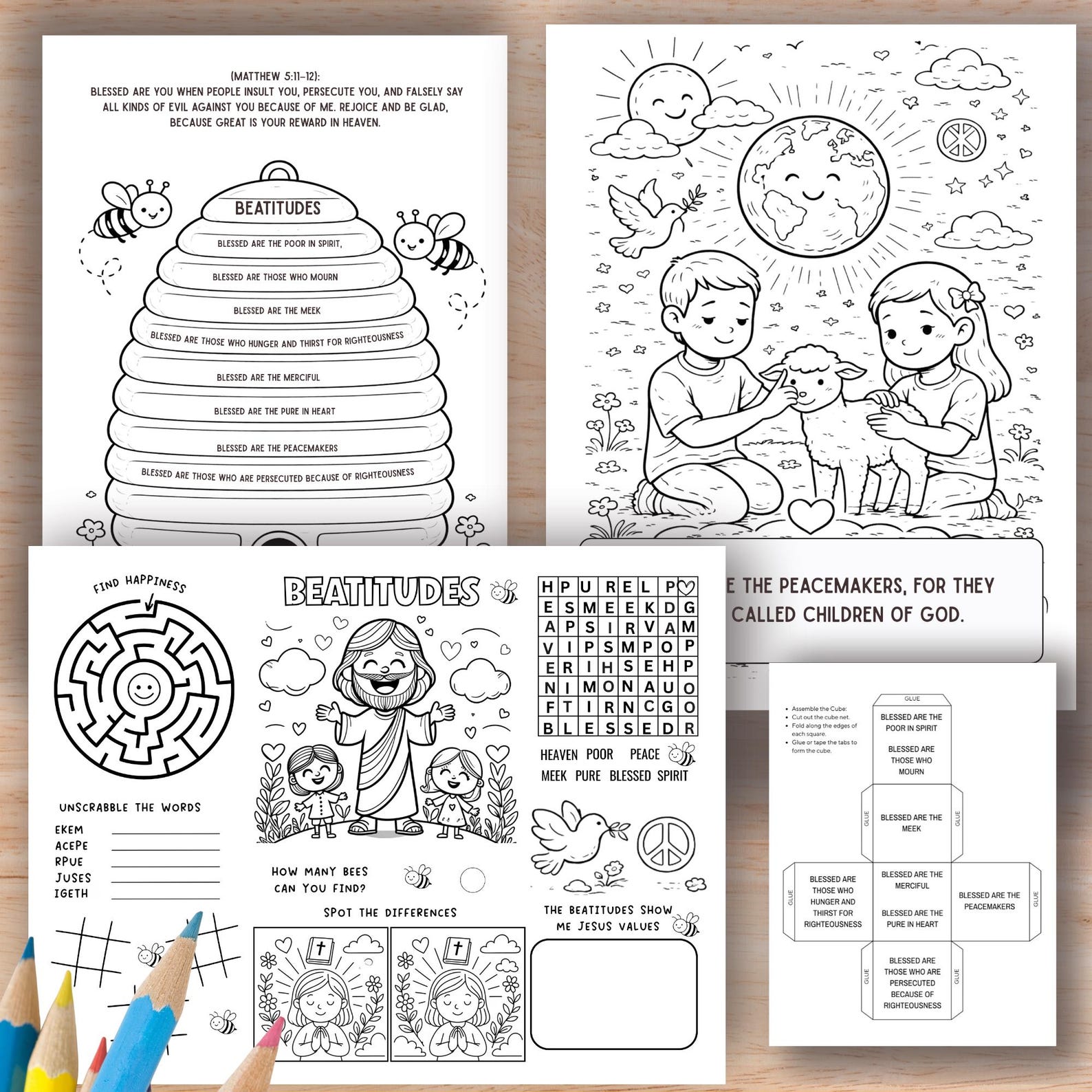 Beatitudes Coloring Pages Activities- Bible Verse Fun Printable ...