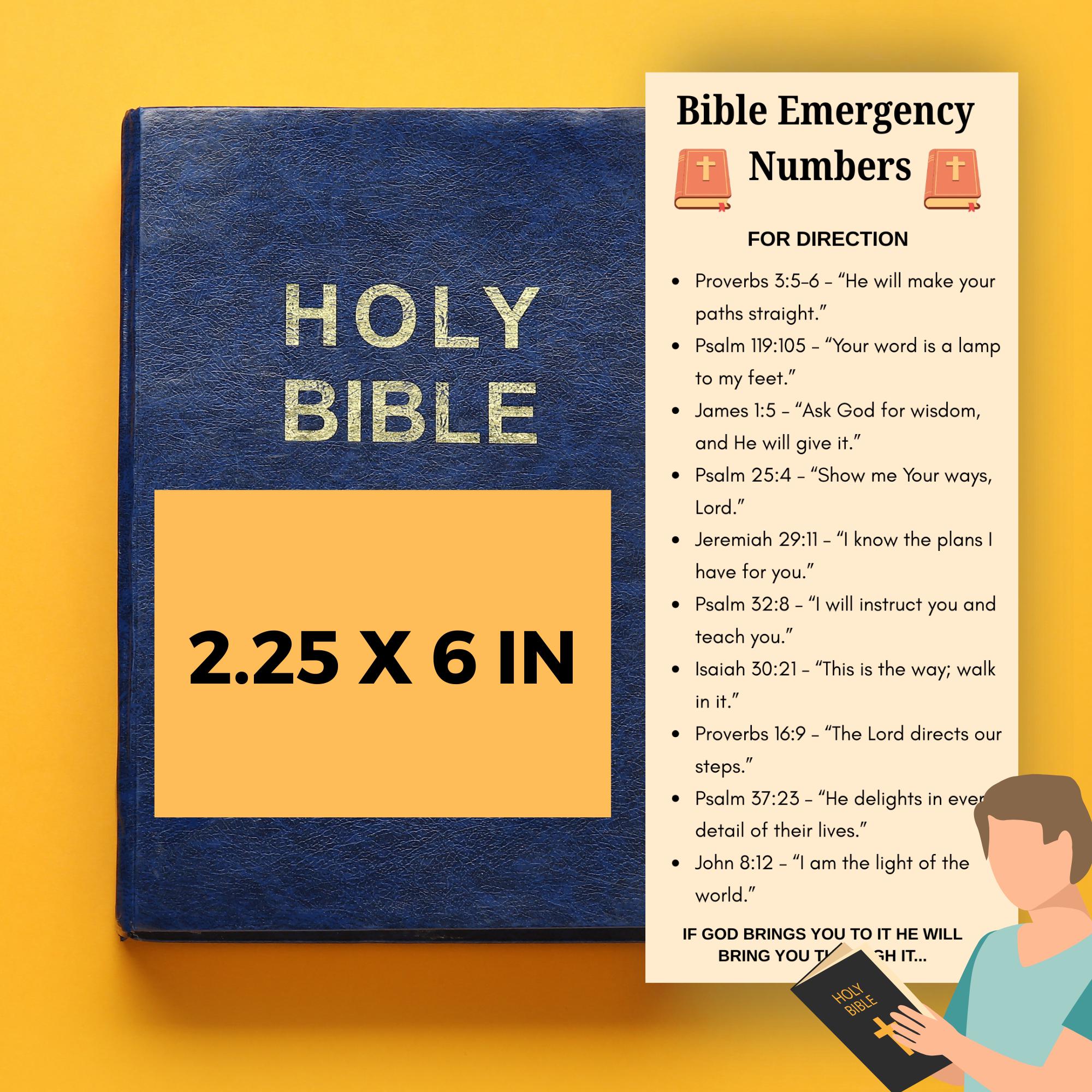 Emergency Bible Numbers Bookmark Christian Scripture Reference Card ...