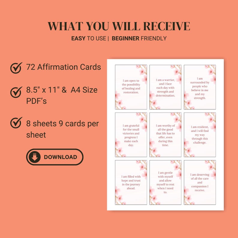 Cancer Affirmation Cards: Chemo Support Encouragement Card Printable - Etsy