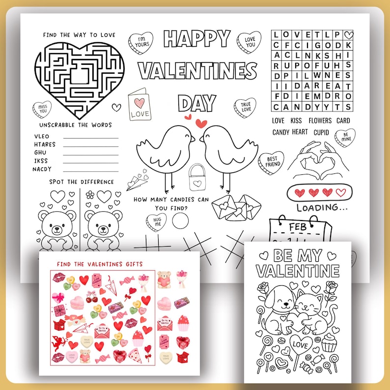 Valentine's Day Activity Page for Kids - Printable Custom Valentine ...