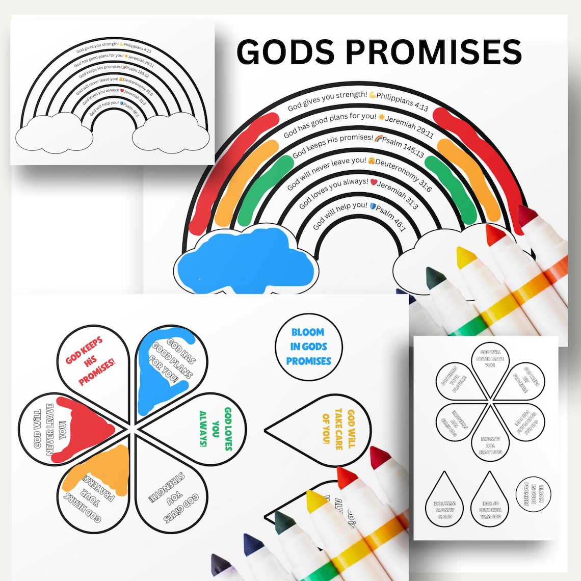 God's Promises Flower & Rainbow Craft Kit: Kids Bible Study (printable ...
