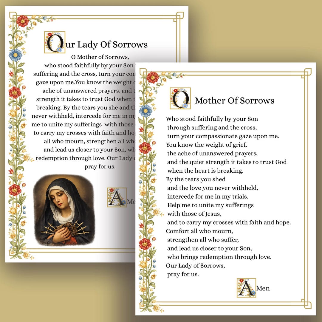 Our Lady of Sorrows Prayer Card - Catholic Gifts for Faithful Devotion ...
