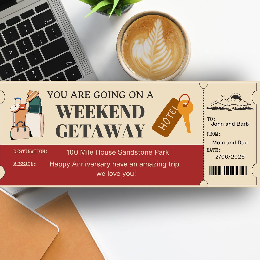 Weekend Getaway Gift Voucher - Editable Coupon Ticket - Etsy