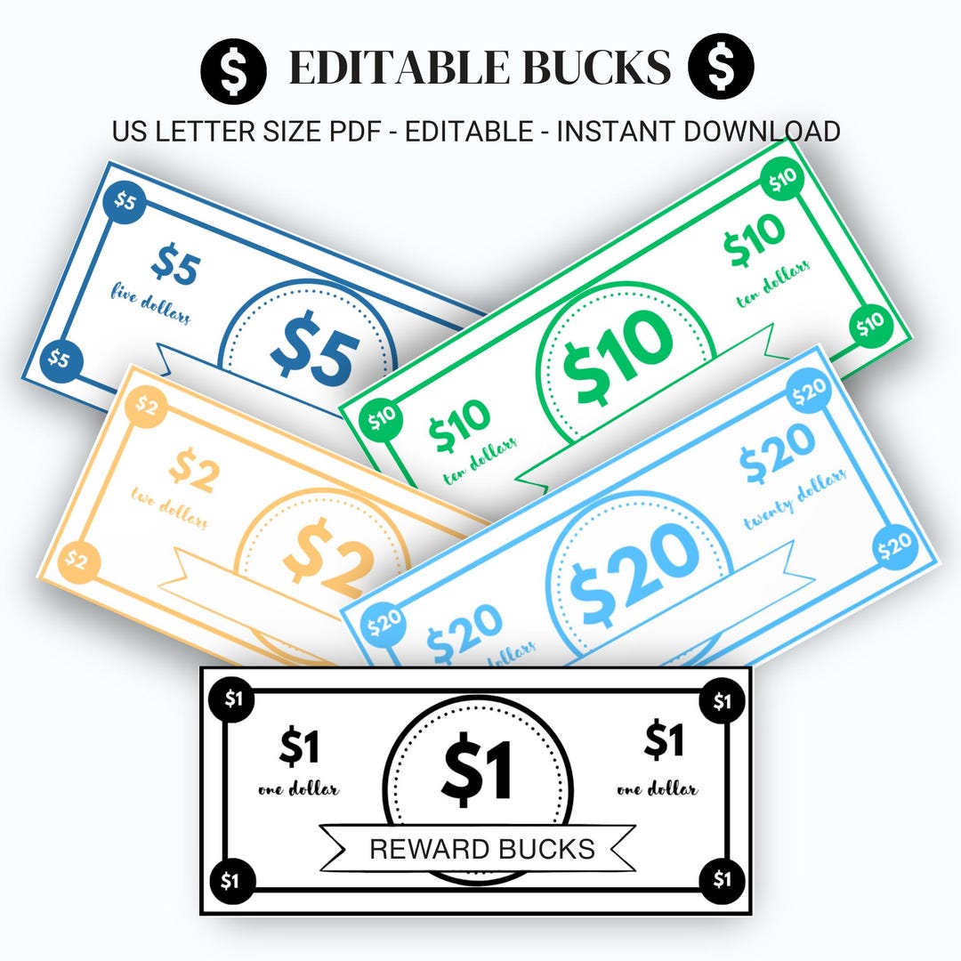 Editable Kids Reward Bucks - Printable Chore Chart - Mom Bucks System ...