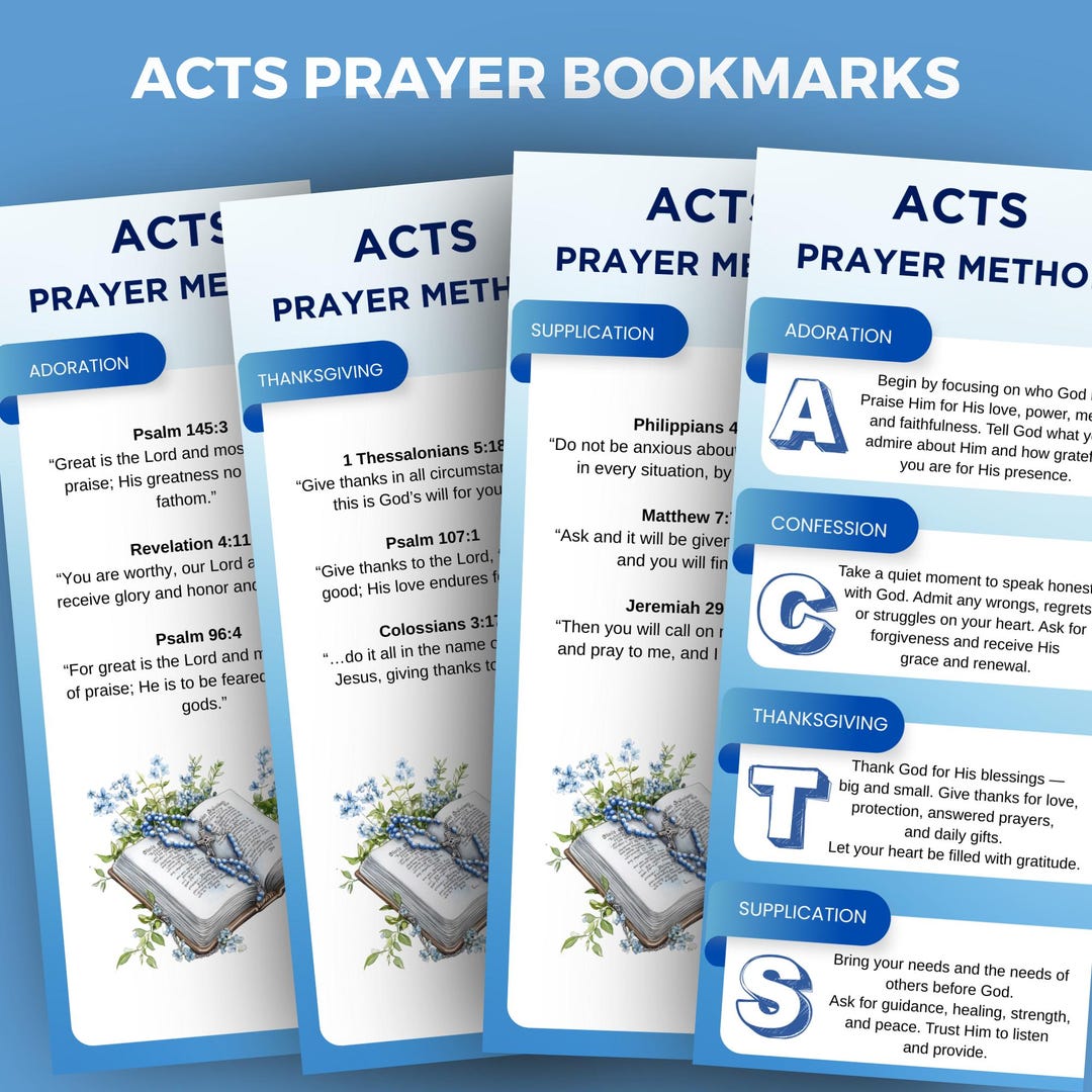 ACTS Prayer Bookmarks - ACT Prayer Method Printable Bookmark ...