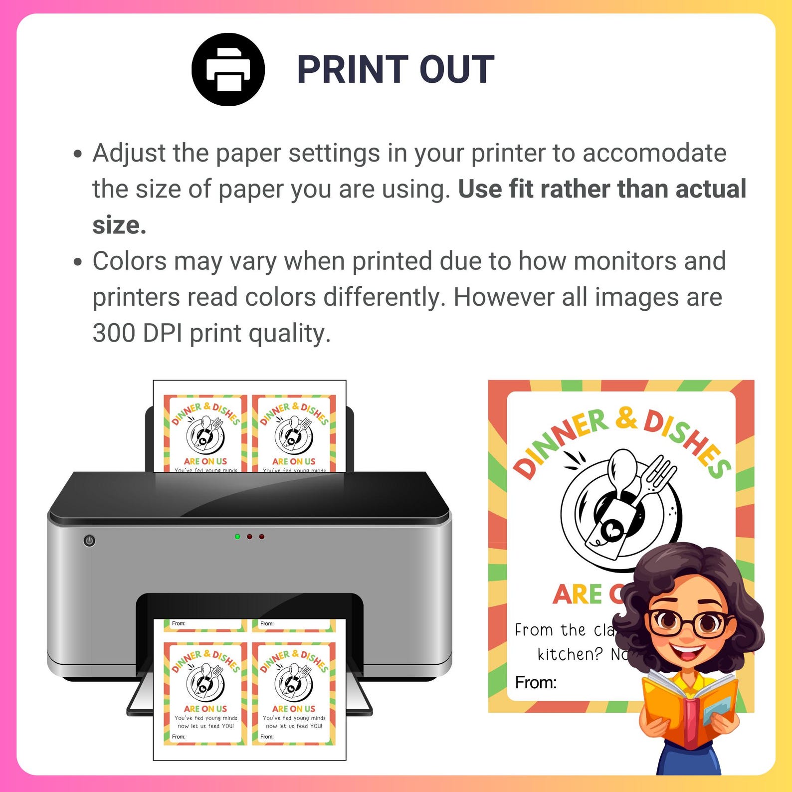 Printable Teacher Gift Tag – Dinner & Dishes on Us – End-of-year Gifts ...