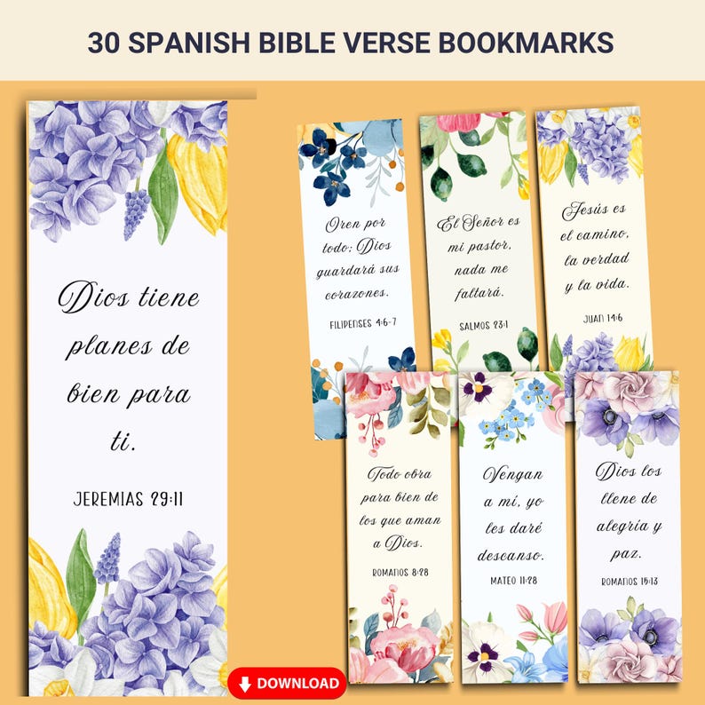 Spanish Bible Verse Bookmarks, Bookmark Set, Printable Bible Verse ...