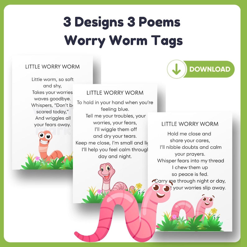 Printable Tag Worry Worm Cute Gift Tags for Kids Crochet Worry Worm ...