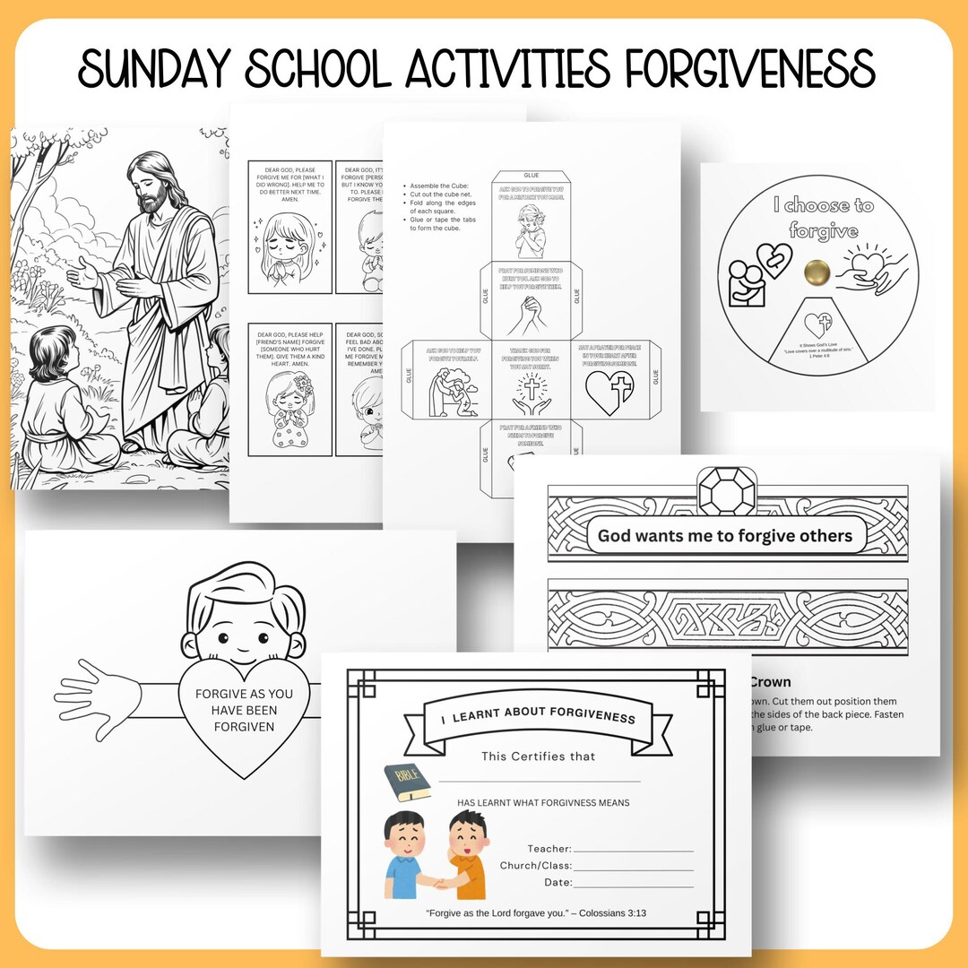 Forgiveness Bible Activity Pack: Coloring Pages, Prayer Cards (digital ...