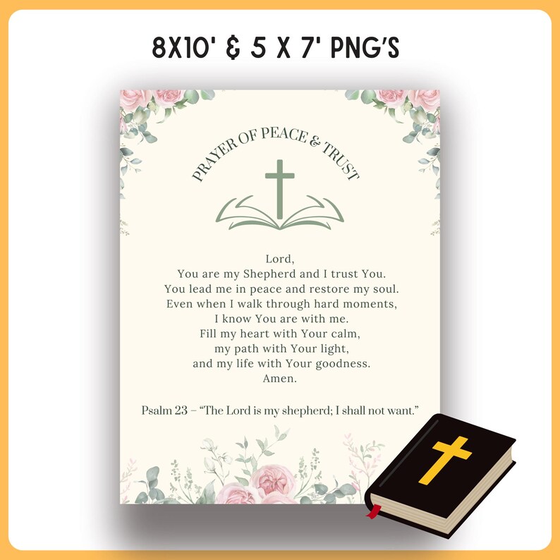 Psalm 23 Prayer Card, Bible Verse Cards, Printable Christian Card for ...