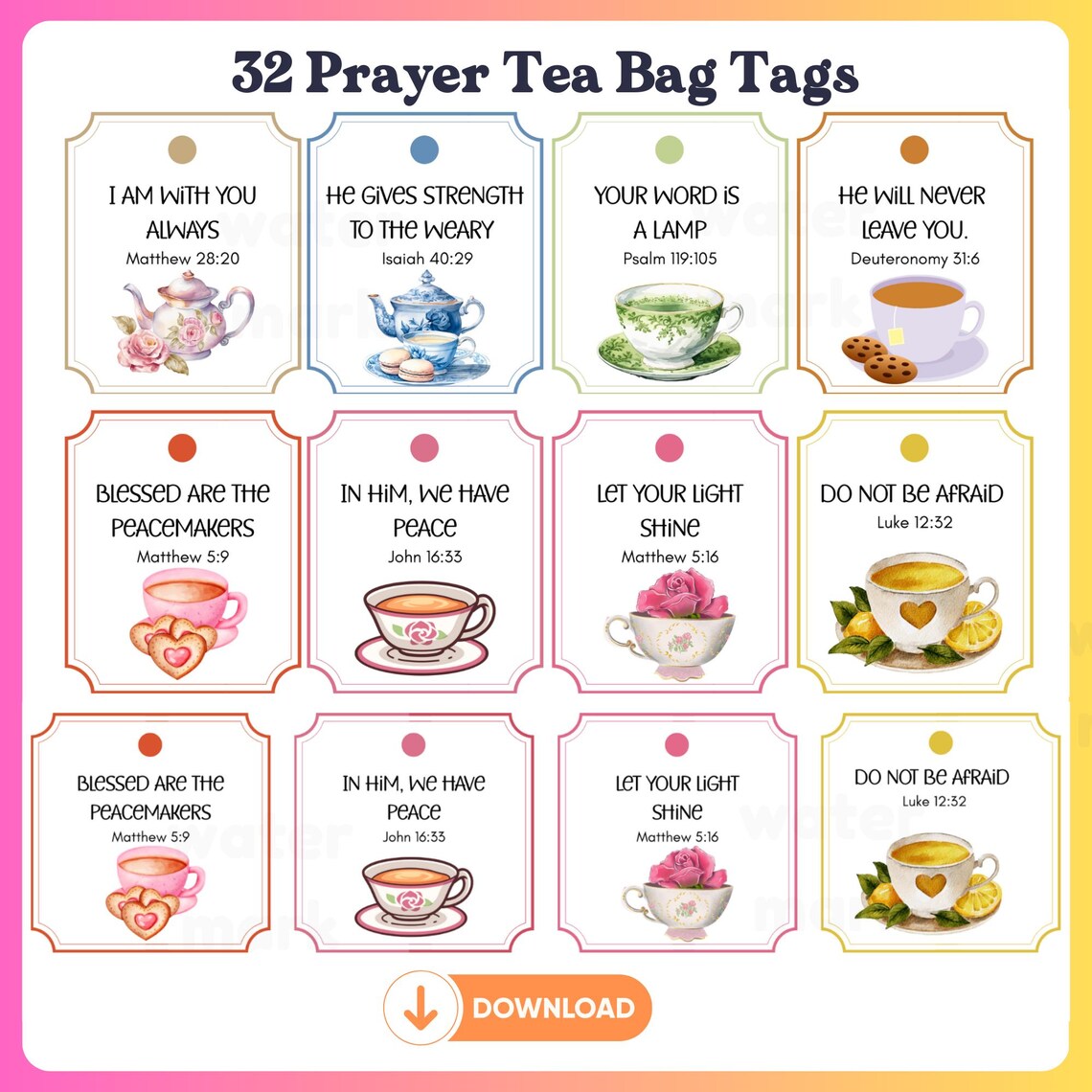 Scripture Tea Bag Tags - Printable Christian Bible Verse Favors for ...