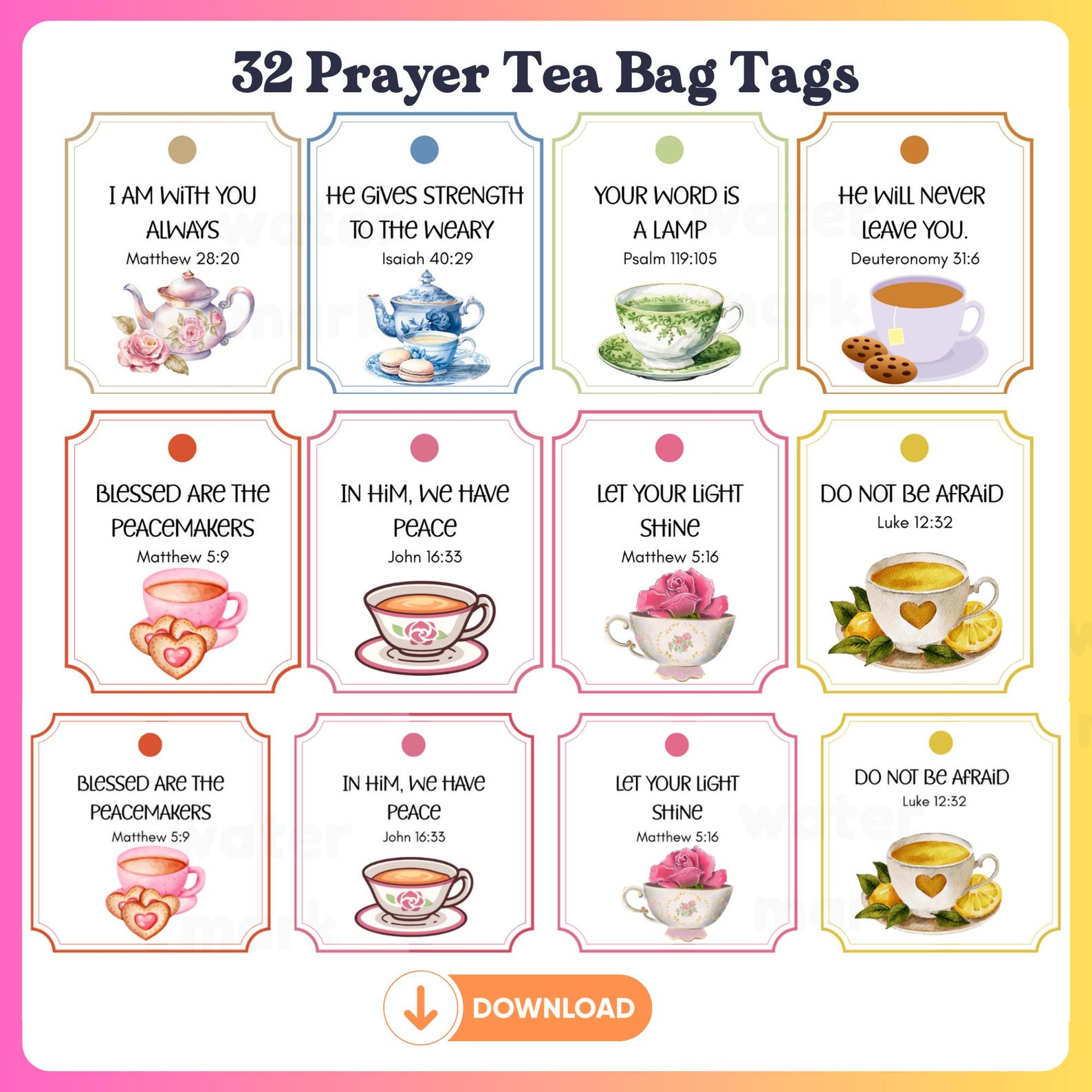 Scripture Tea Bag Tags - Printable Christian Bible Verse Favors for ...